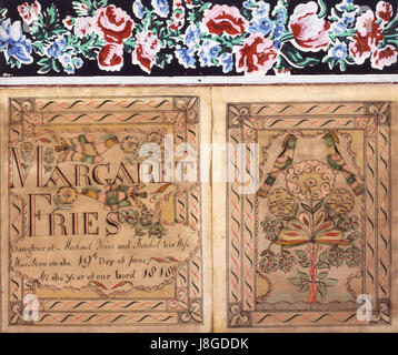 This fraktur, attributed to the Frederick County Record Artist, is a ...