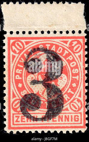 Germany Stuttgart 1888 local stamp 1.5pf on 2pf - 9 used (2 Stock Photo ...