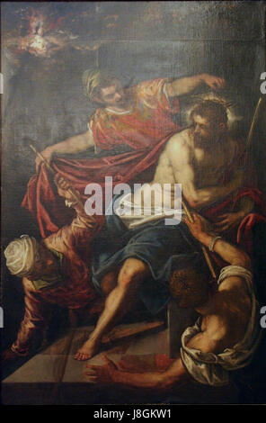 This painting, a detailed work by Domenico Tintoretto, depicts the ...