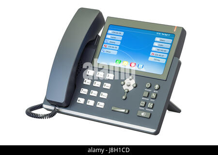 Modern VoIP or Voice over IP phone with LED screen isolated on white ...