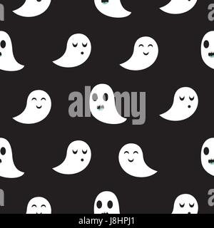 Halloween seamless pattern with adorable ghost, pumpkin, sweets and ...