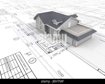 Top view of Architectural house blueprints , drawings and sketches ...