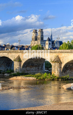 France, Loiret, Orleans, the Loire, Georges 5 bridge and Sainte-Croix ...