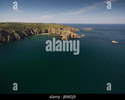 Low aerial view of Sark, Channel Isles, showing Dixcart Bay and ...