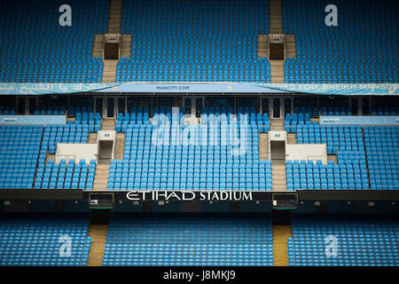 Seats inside Etihad Stadium Manchester CIty Football Club UK Stock ...