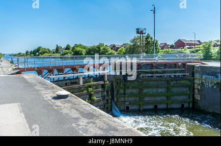A view of Latchford Locks in Warrington showing the closed gates on the ...