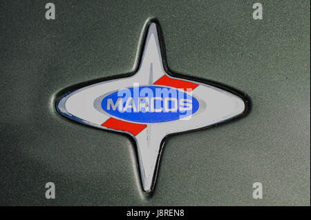 Badge on Marcos sports car Stock Photo - Alamy