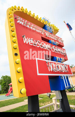 Sign for a rest stop along I44 in Missouri, designed as replica of ...