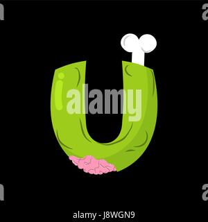 Zombie ABC. Bones and brains. horror monstr font. Living dead alphabet. Green terrible letter ...