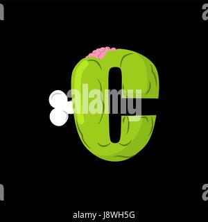 Zombie ABC. Bones and brains. horror monstr font. Living dead alphabet. Green terrible letter ...