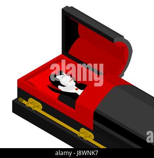 Dracula in coffin. Vampire Count in black casket. Anti vampires Stock ...