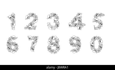 Number from bones. Anatomy numbers. Skull and spine. jaw and pelvis ...
