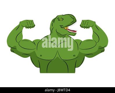 Strong Tyrannosaurus with big muscles. Dinosaur t-Rex bodybuilder ...
