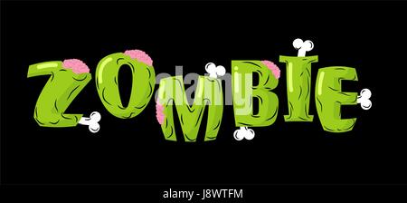 Zombie font. Bones and brains. Living dead alphabet. Green terrible letter. horror ABC. Sinister ...