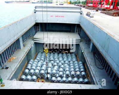 Stowage steel coil in hold of vessel Stock Photo - Alamy