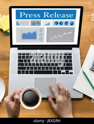 Press Release concept, Thoughtful male person looking computer Stock ...