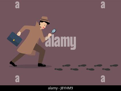 Cartoon illustration of detective following footprints Stock Vector ...