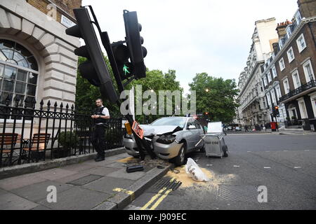 A car crashed into a lamp post Stock Photo: 21798893 - Alamy