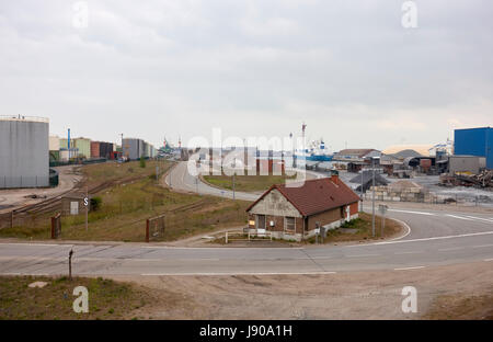 Town of Dunkerque, Normandy, France. Portual area, view of the oil ...