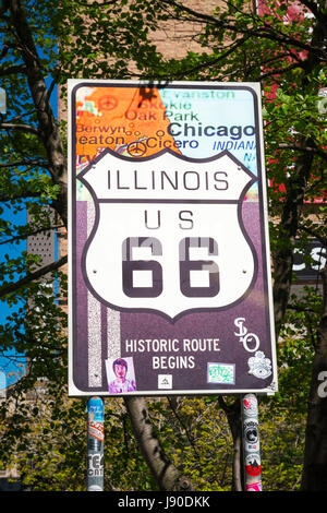 route 66 sign historic route begins modern sign on east adams street ...