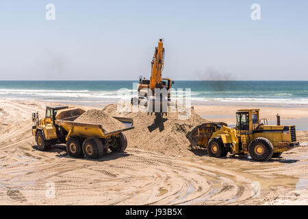 EXCAVATOR BULLDOZER WORKING ON THE BEACH "Power shovel" Digger Stock ...