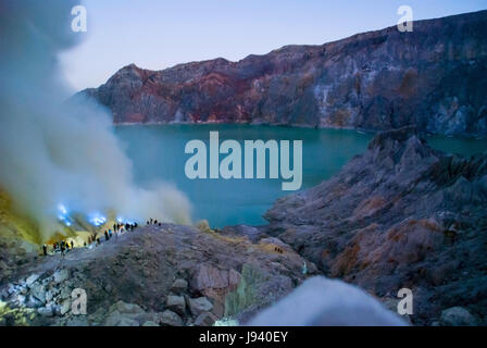 Blue lava aka. fire at Kawah Ijen crater, Java, Indonesia Stock Photo ...