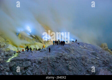 Blue lava aka. fire at Kawah Ijen crater, Java, Indonesia Stock Photo ...