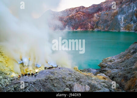 Blue lava aka. fire at Kawah Ijen crater, Java, Indonesia Stock Photo ...