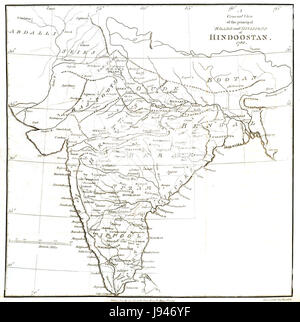 Historical map of Hindoostan (India) in 1788, created by James Rennell ...