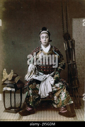 The image depicts a samurai, a warrior of feudal Japan, holding a ...