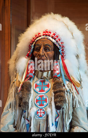 A Native American chief wearing his headdress. Artist: Unknown Stock ...
