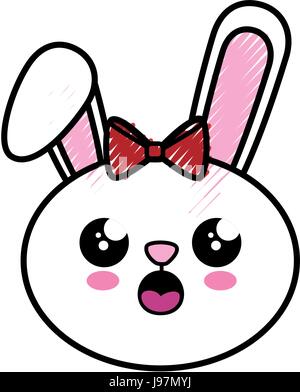 Cute White Rabbit with a Surprised Expression Vector Illustration ...