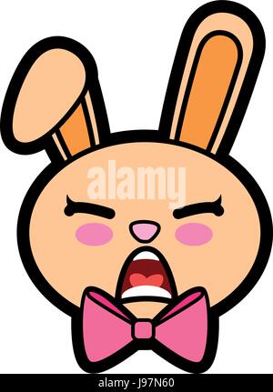 Crying bunny emoji. Cute cartoon rabbit tears isolated on white ...
