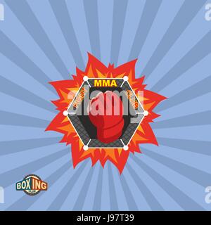 Mma ring for boxing background. Octagon fight arena stage vector design. Ultimate game sport ...