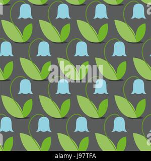 Little blue bell flowers ornament seamless pattern. Orange bright ...
