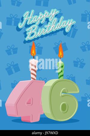 Happy Birthday 46 Greeting card. Candle lit in the form of a number ...