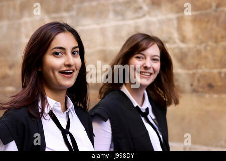 Female Oxford college students wearing tradional "sub fusc" clothing ...