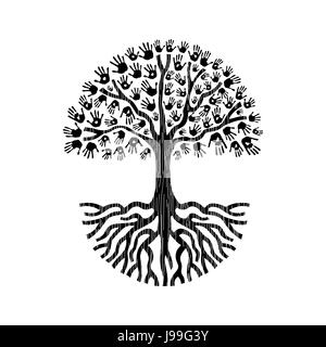 Human handprint tree symbol with hands of colorful ethnic group ...