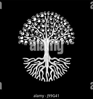 Human handprint tree symbol with hands of colorful ethnic group ...