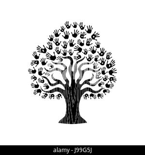 Human handprint tree symbol with hands of colorful ethnic group ...