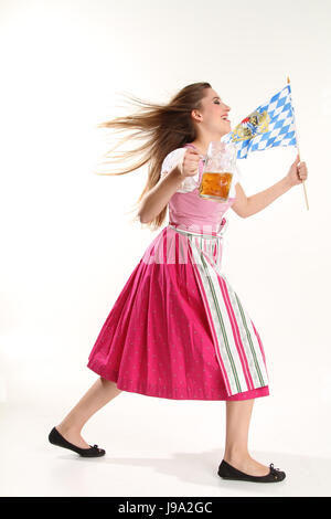 woman, beer, flag, Octoberfest, dirndl, woman, blouse, isolated ...