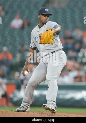 Baltimore, Us. 30th May, 2017. New York Yankees relief pitcher Tyler ...