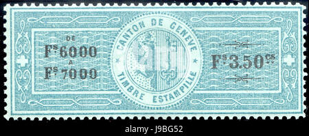 Switzerland Geneva 1887 revenue A8 3.50Fr - 80 Stock Photo - Alamy