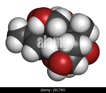 Vomitoxin (deoxynivalenol, DON) mycotoxin molecule. 3D rendering. Atoms ...