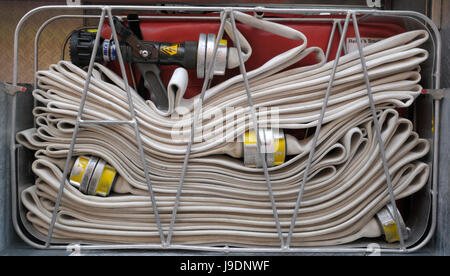 fire brigade, hose, rolled, unrolled, fire brigade, hose, rolled ...