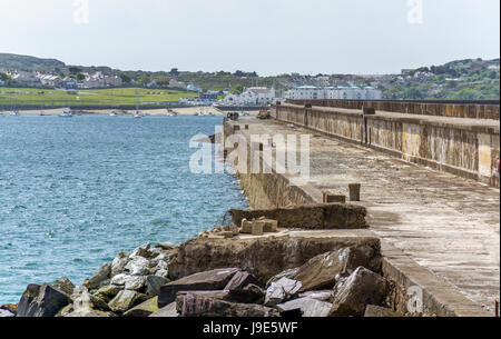 A view along the Holyhead breakwater on Anglesey towards Holyhead ...