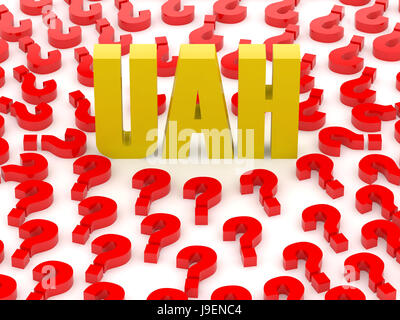 UAH sign surrounded by question marks. Concept 3D illustration Stock ...