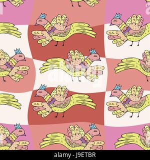 Primitive drawing birds. Cartoon seamless pattern with birds ...