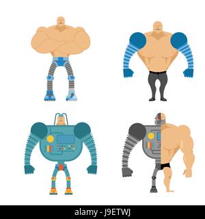 Set of robotic arms. Robotic arm manufacture. Cartoon style icon. Vector illustration isolated ...