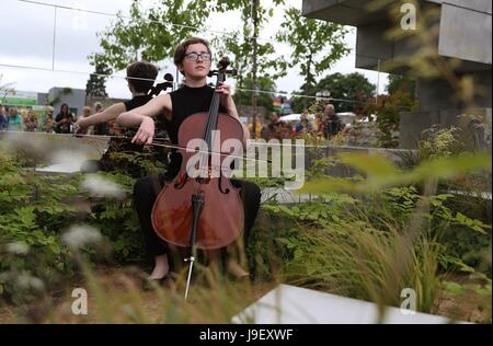 Cellist Beth Powell plays in the 'a World beyond Walls' garden at the ...